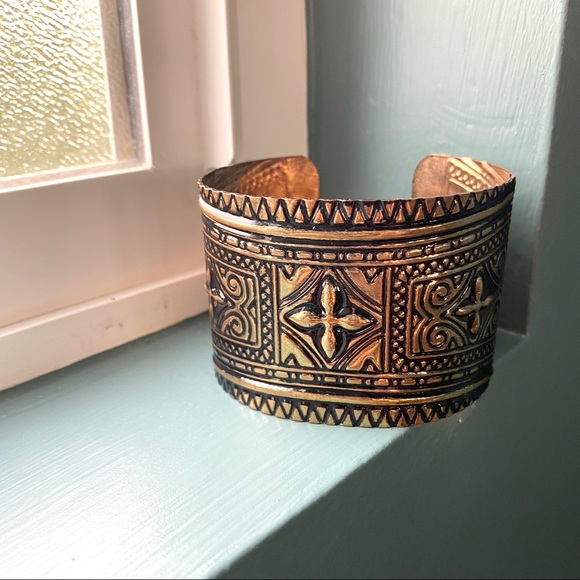 Vintage | Jewelry | Medieval Vintage Cuff Wide Bracelet Viking Gold ...